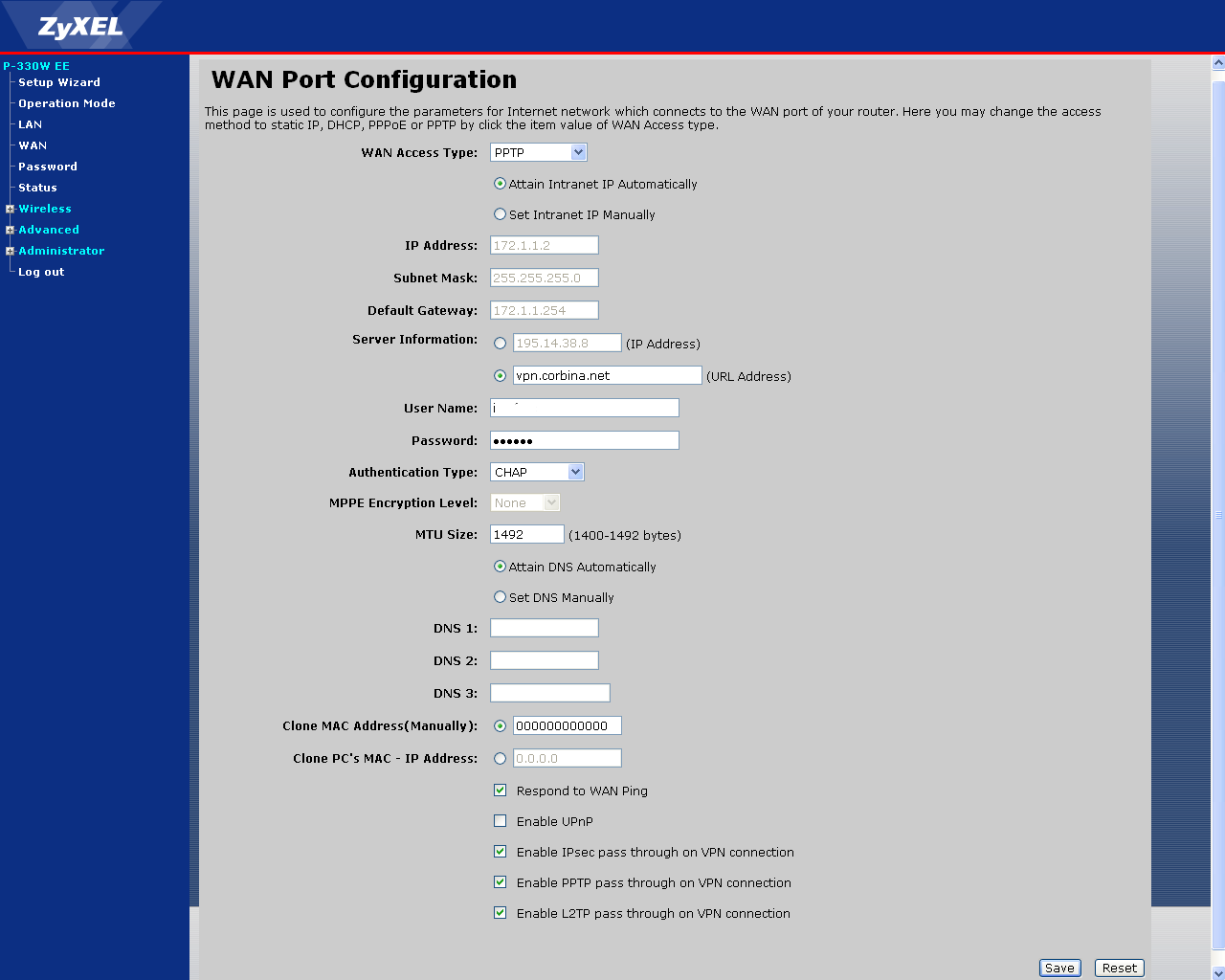 Беспроводной интернет-центр ZyXEL P-330W для выделенных Ethernet-линий