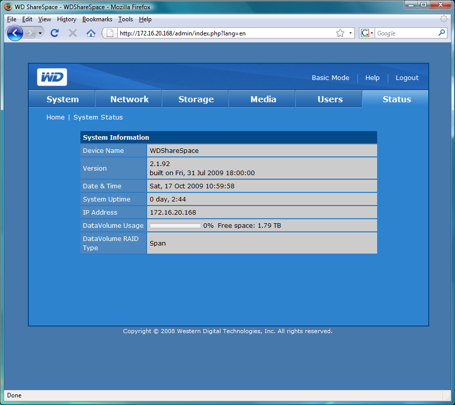 Сетевой накопитель Western Digital ShareSpace