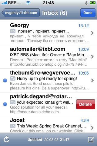 Apple iPhone: браузер и почтовый клиент